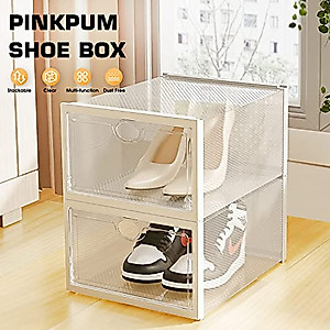 Pinkpum 4 Pack-Drawer Shelf Storage Container for Wardrobe +12 Pack Large Clear Plastic Shoe Storage Foldable Sneaker Storage Fit for Size 12
