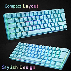 ZIYOU LANG MK21 Portable 60% Mechanical Gaming Keyboard Untra-Compact Type-c Wired with Light Up Chroma LED Backlit Non-Conflict 61 Key TKL Ergonomic for PS4 PS5 PC Mac Windows(Blue/Blue Switch)