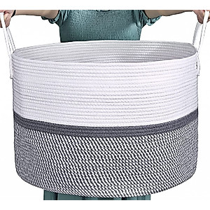 RITHLELA Cotton Rope Basket, Blanket Basket Living Room, Soft & comfortable Woven Laundry Basket, Storage for Kids/Dog Toys, Laundry, Towel, Shoes, Pillow