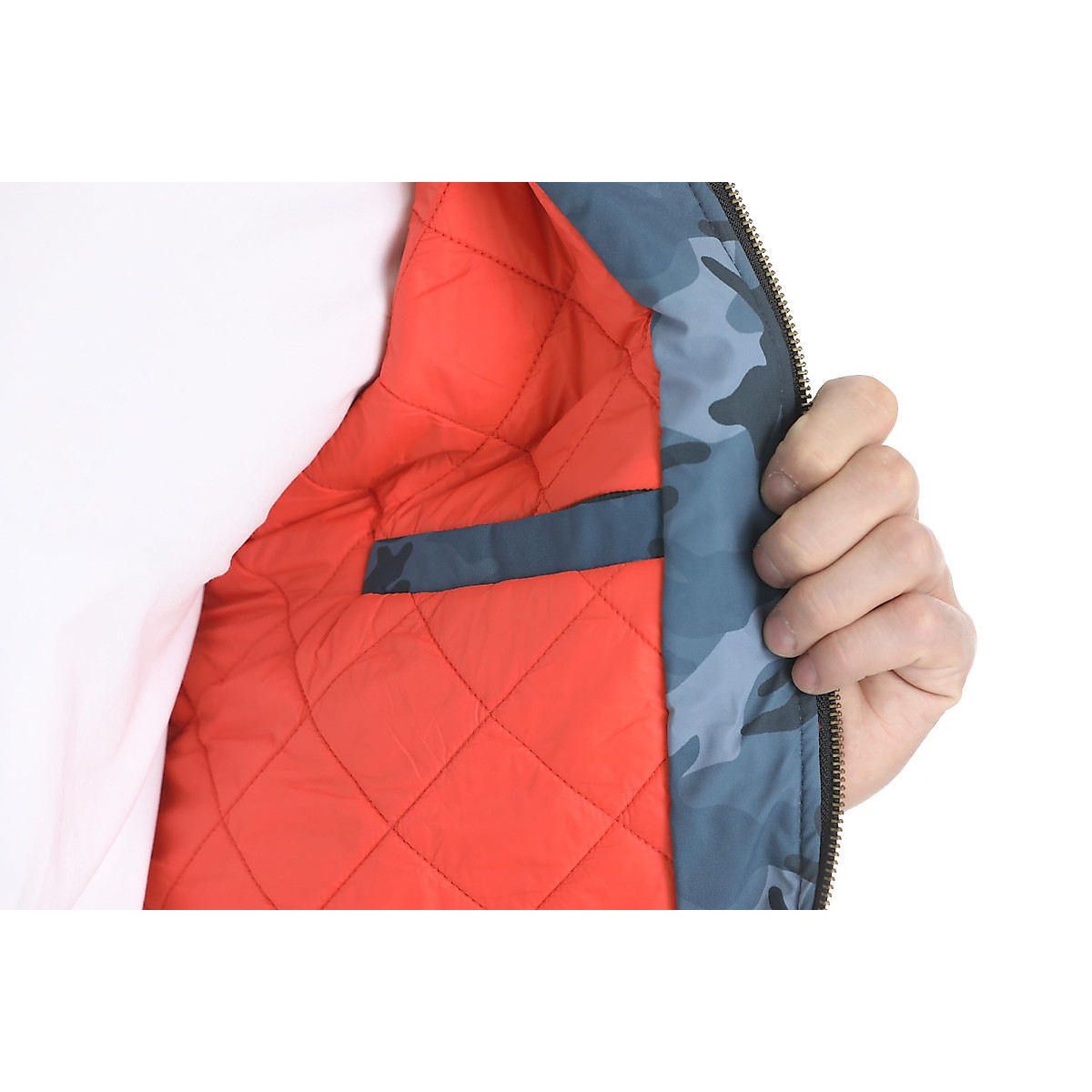 MAGCOMSEN Winter Bomber Jacket Men Quilted Lining Fall Coat Padded Windproof Warm Outerwear with Pockets Stylish Camouflage Blue 2XL