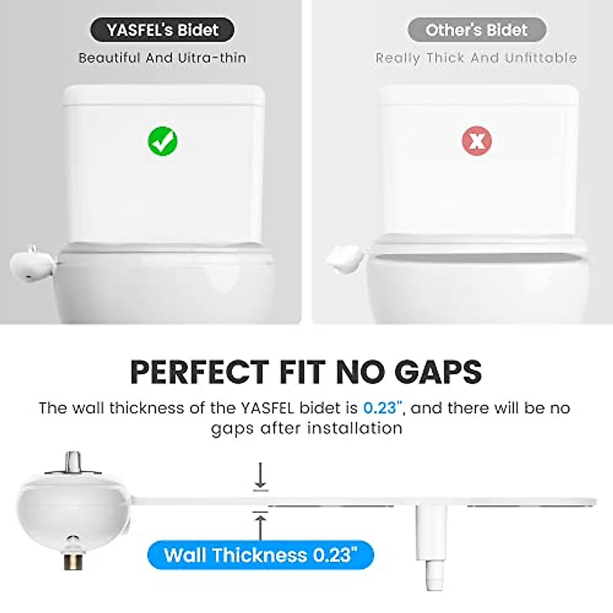 YASFEL Bidet Toilet Seat Attachment - Fresh Water Non-Electric Bidet Toilet Seat Attachment w/Self-cleaning Nozzle and Easy Water Pressure Adjustment, Bidet Toilet Seat Attachment (Blue White)