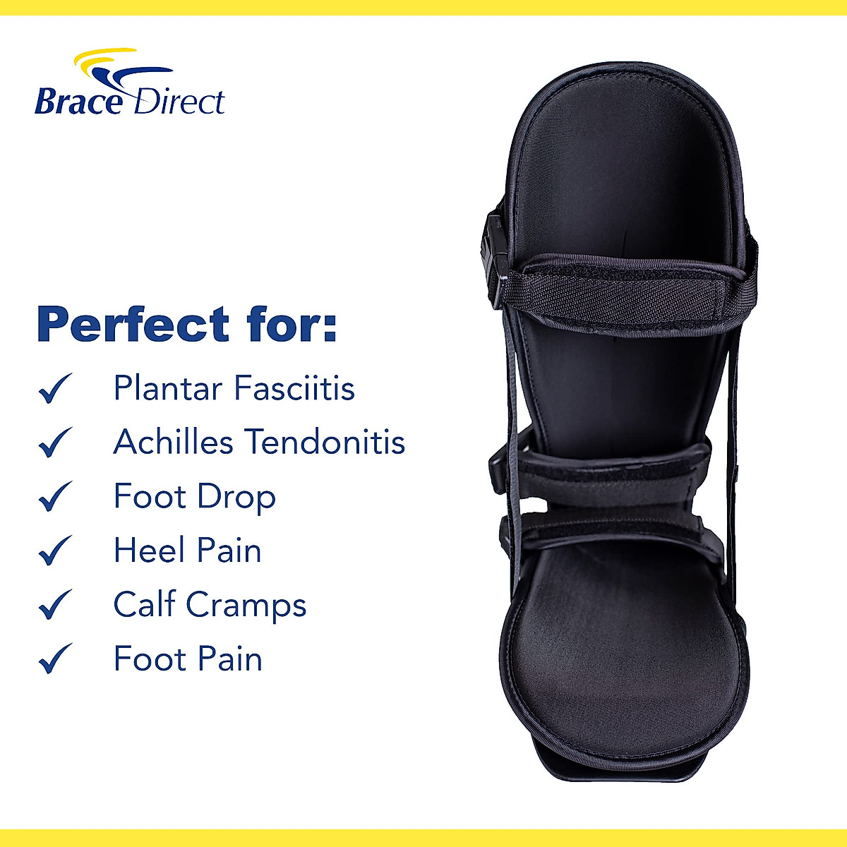 Brace Align Adjustable Night Splint for Plantar Fasciitis, Achilles Tendinitis, Heel Pain, Heel Spur and Drop Foot​ for Right or Left Foot, Men and Women from PDAC L4396, L4397