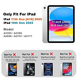 BATYUE Case for iPad (A16) 11th/10th Generation 10.9'' inch 2025/2022, Rugged Protective Shockproof Cover for Kids Girls with Screen Protector, 360° Rotating Stand, Pencil Holder, Black