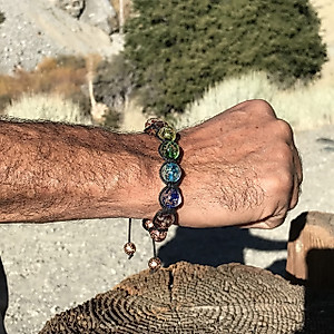 Glow in The Dark Chakra Beaded Bracelets for Women Men, 12mm Lampwork Rainbow Beads Rose Gold Lava Rock Anxiety Bracelets, Stress Relief Adjustable Shamballa Wrap Bracelet (Shamballa Bracelet)