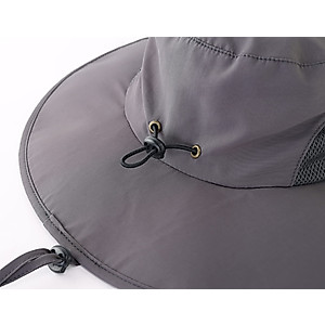 Home Prefer Mens UPF50+ Sun Hat Large Brim Fishing Hat with Neck Flap Summer Beach UV Protection Hat Dark Grey