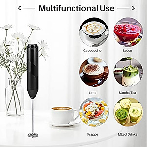 HOOCEN Milk Frother for Coffee Frother, Electric Whisk Drink Mixer Handheld Frother Battery Powered, Milk Foamer, Mini Mixer and Coffee Blender Frother for Latte Matcha Cappuccino, No Stand Black