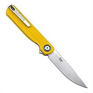 Harnds Wind Pocket Knife Flipper Sandvik Steel G10 Handle Folding Knife Ball Bearing with 2-Position Clip for Camping Survival and EDC (Yellow)