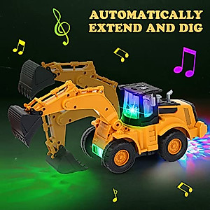 Kizeefun Excavator Truck Kids Toys: Construction 2-5 Toddler Toys Digger Truck with Electric Universal Wheel Children Car Toys with Light and Music Birthday Christmas for 2 3 4 5 Years Old Boy