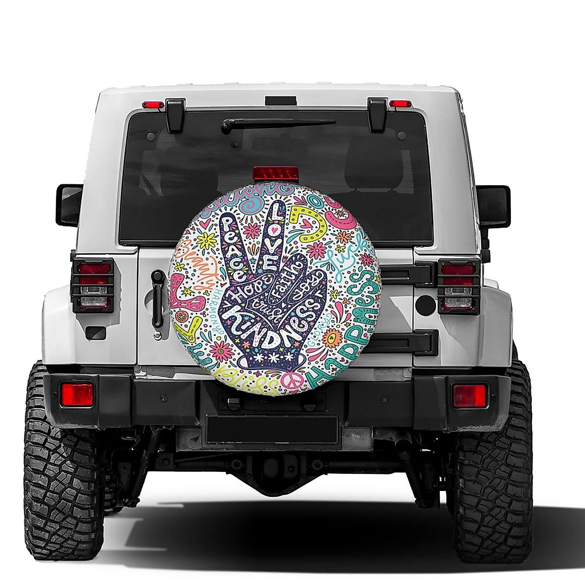 KiuLoam Floral Peace Sign Gesture Spare Tire Cover Polyester Universal Sunscreen Waterproof Wheel Covers for Trailer RV SUV Truck and Many Vehicles (17" for Diameter 31"-33")