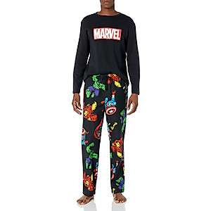 Amazon Essentials Disney | Marvel | Star Wars Men's Flannel Pajama Sleep Sets - Discontinued Colors, Marvel Avengers Print, Large