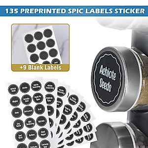 Black Countertop Revolving Spice Rack, Empty 20-Jars Rotating Spice Rack Organizer, Round Carousel Spice Rack Tower, 135 Spice Labels with Funnel Complete Set, for Kitchen Countertop, Cabinet