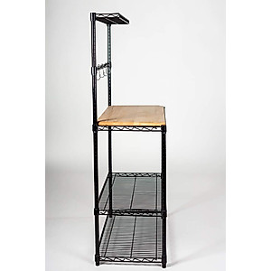 Omega 18" Deep x 42" Wide x 74" High Deluxe Black Bakers Rack with Top Shelf & Butcher Block