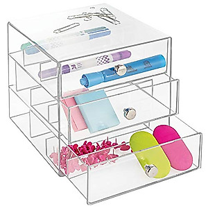 iDesign Plastic Divided 3-Drawer Vanity & Countertop Organizer – 7" x 6.5" x 6.5”, Clear