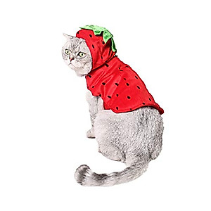 POPETPOP Cat Clothes - Strawberry Pet Halloween Costume Pet Apparel Puppy Kitten Strawberry Hooded Clothes Christmas New Year Birthday Party Daily Wear Dress Up