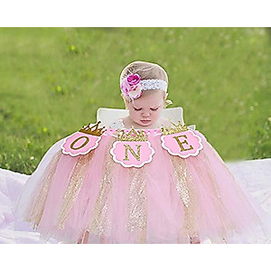 Tutu Highchair Banner for 1st Birthday - Princess 1st Birthday Party,Pink Tutu Skirt Photo Booth Props and Backdrop Cake Smash, Best Princess Birthday Party Supplies for Baby Girl