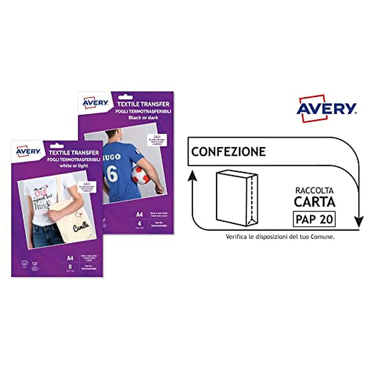 Avery UK Textile Transfer Paper for Light Cottons, Laser Printers,1 Printable Fabric Transfer per A4 Sheet, 15 Sheets per Pack, White MD1004.UK