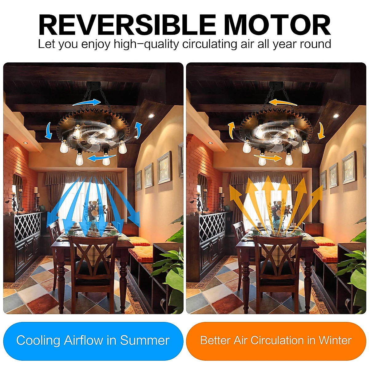 23.6in Ceiling Fan With Light,Farmhouse Ceiling Fan With Light and Remote Control, 6 Speeds Retro Ceiling Fans With Lights for Slanted Ceilings and Living Room, Vintage Copper (6 E26 Bulb Include)