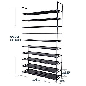 lapday 10 Tiers Shoe Rack 50 Pairs Non-Woven Fabric Shoe Tower Organizer Cabinet, Space Saving Shoe Storage (Black)