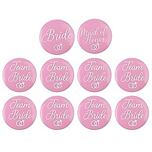 Team Bride Buttons - (1) Bride, (1) Maid of Honor, & (8) Team Bride Button | Bachelorette Party Bride Squad Buttons Favors Supplies Decoration Favor Kit Gifts Bridal Party Pins Wedding Set Gift (Pink)