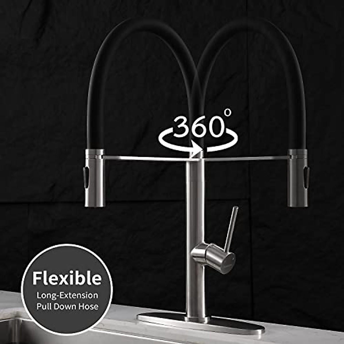 Deseegoal Kitchen Faucet with Silicone Tube, Single Handle Sink Faucet, 360° Rotatable High Arc Single Hole Kitchen Sink Faucet Brushed Nickel, 304 Stainless Steel, 17.7 Inch High