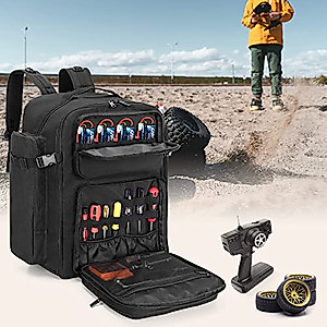 GOBUROS RC Backpack for 1/10 Car, RC Storage Bag with Multi Pockets for Tools and Other Accessories,Easy Carrying with Adjustable Shoulder Strap (Patent Design)