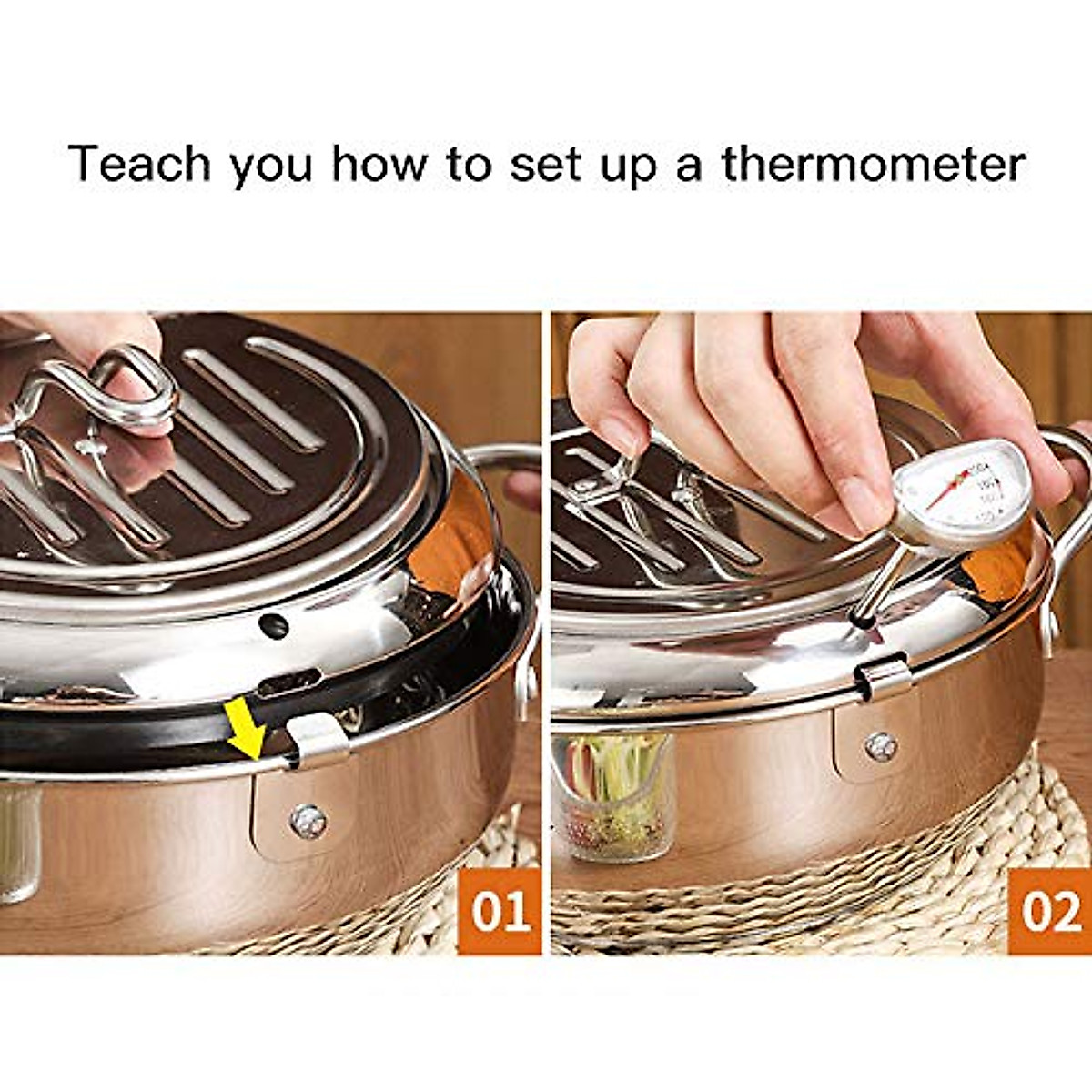 Stainless Steel Deep Fryer, 9.5 Inch Temperature Control Fryer with Lid and Oil Drip Rack, Tempura Frying Pot for Kitchen Cooking (3.2L/304)