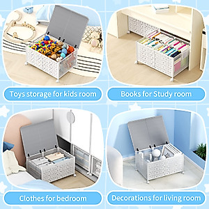 PHINOX Toy Box Storage, Toy Chest Toy Organizers and Storage Bins, Large Toy Box for Boys Girls, 70L Toy Storage Organizer with Wheels, Collapsible Metal Kids Toy Storage for Nursery, Playroom(White)