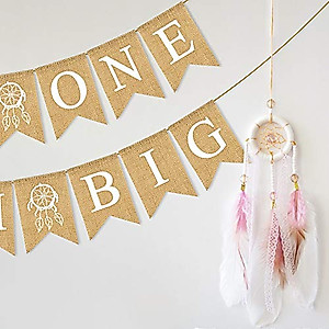 Rainlemon Jute Burlap Dream Big Little One Banner with Dream Catcher Baby Shower 1st Birthday Party Nursery Decoration