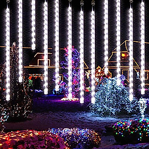 AWQ 16.9 Inch 10 Tubes Meteor Shower Lights 360LED Waterproof Falling Rain Drop Christmas Lights Plug in for Indoor & Outdoor Holiday Garden Tree Christmas Party Home Decor (White)