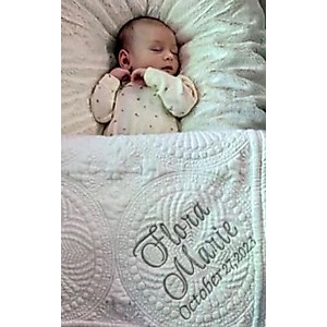 Personalized Baby Baptism Blanket Quilt Gift Girl Boy Name Date Monogrammed Christening