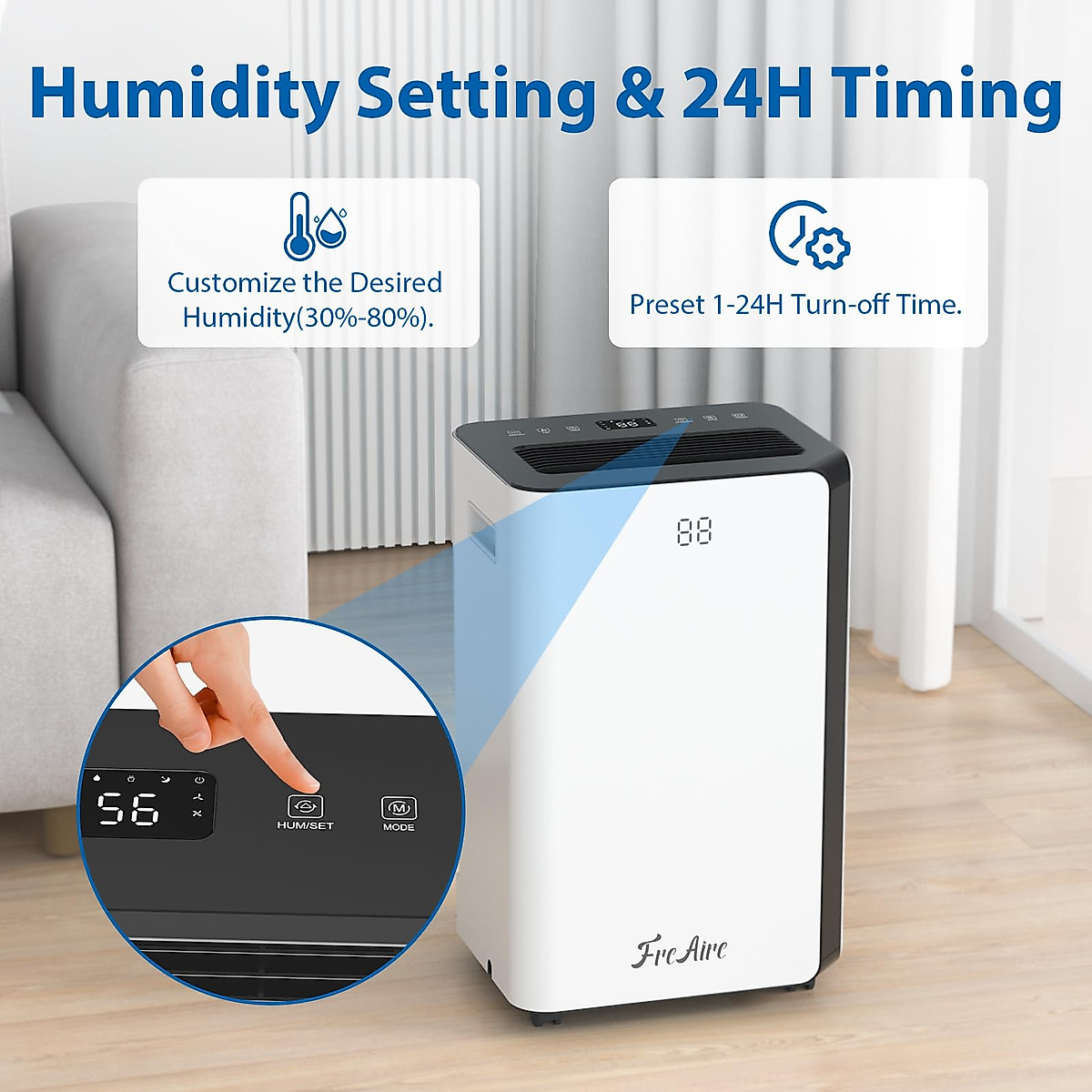 FreAire 4,500 Sq.Ft. Dehumidifier for Basement Home with Drain Hose | 50 Pint | Dehumidifiers with Auto or Manual Drainage for Large Room Bedroom Bathroom | 24H Timer | Humidity Control | 3 Modes