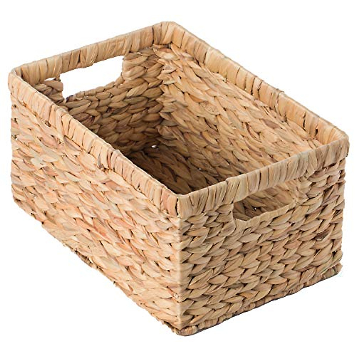Natural Woven Water Hyacinth Wicker Rectangular Storage Bin Basket with Handles, Medium