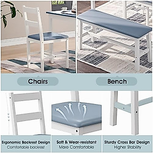 Dining Table Set for 4, 4 Piece Kitchen Table with Chairs and Bench, Wood Rectangular Dining Table Set with 2 PU Leather Chair and Bench for Small Spaces, Apartment, Breakfast, Living Room (Blue)