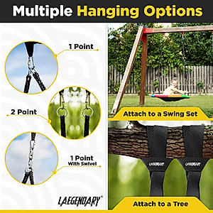 LAEGENDARY Saucer Swing for Kids & Adults - Holds up to 700 lbs- Hanging Indoor or Outdoor Saucer Tree Swing - Durable, Waterproof - Hexagon, Multicolored