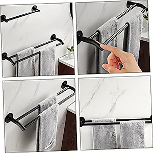PHENOFICE 1pc Double Bar Towel Rack Towel Rack Bath Towel Hanger Household Towel Rack Punch Storage Holder Towel Drying Rack Towel Stand Towel Rail Black Aluminum Alloy