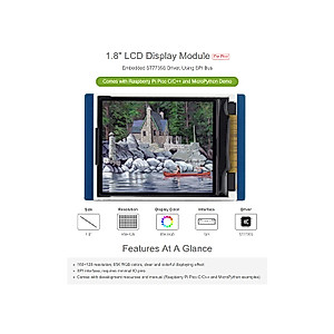 Waveshare 1.8inch LCD Display Module for Raspberry Pi Pico 65K RGB Colors 160×128 Pixels SPI Interface Comes with Raspberry Pi Pico C/C++ and MicroPython Demo