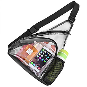 Clear Sling Bag Transparent Shoulder Cross body Backpack Perfect for Work Travel Stadium and Concerts Black