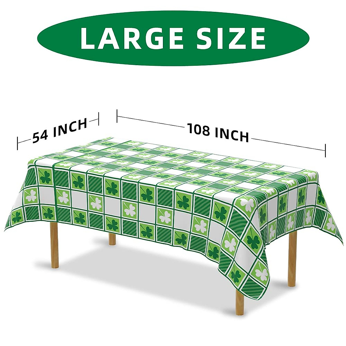 Labeol St Patricks Day Tablecloth, 3 PCS St Patrick's Shamrock Tablecloth, 54"x108" Clover Green Disposable Vinyl Rectangle Tablecloth, St Patricks Day Decorations for Irish Festival St. Patrick's Day