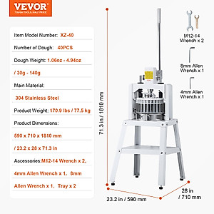 VEVOR Dough Divider,40PCS Manual Dough Divider Cutter,1.06oz - 4.94oz Dough Press Dough Cutting with 304 Stainless Steel Tray and Blade,Pastry Divider for Bakery,Restaurant,Commercial Food Preparation