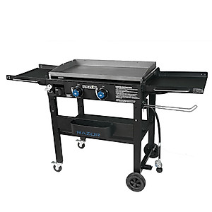 Razor Griddle Portable 2-Burner 30,000 BTU Gas Flattop Grill & Griddle Combo Cart with Foldable Side Shelves, Paper Towel and Condiment Holder, Black