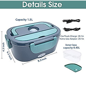 Electric Lunch Box Food Warmer Heater, 12V 24V 110V High Power Portable Microwave for Adults Food Heating, 1.5L Removable Stainless Steel Container for Car, Truck, Office, Home, Camping, Picnic