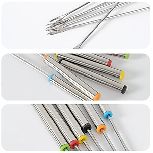 6PCS 9.5 Inch Fondue Forks Stainless Steel, Colored Coding Cheese Fondue Fork Fruit Fondue Forks, Chocolate Fondue Forks Set of 6, for Hot Pot, Barbecue, Fruits, Vegetables, Cheese, Marshmallows