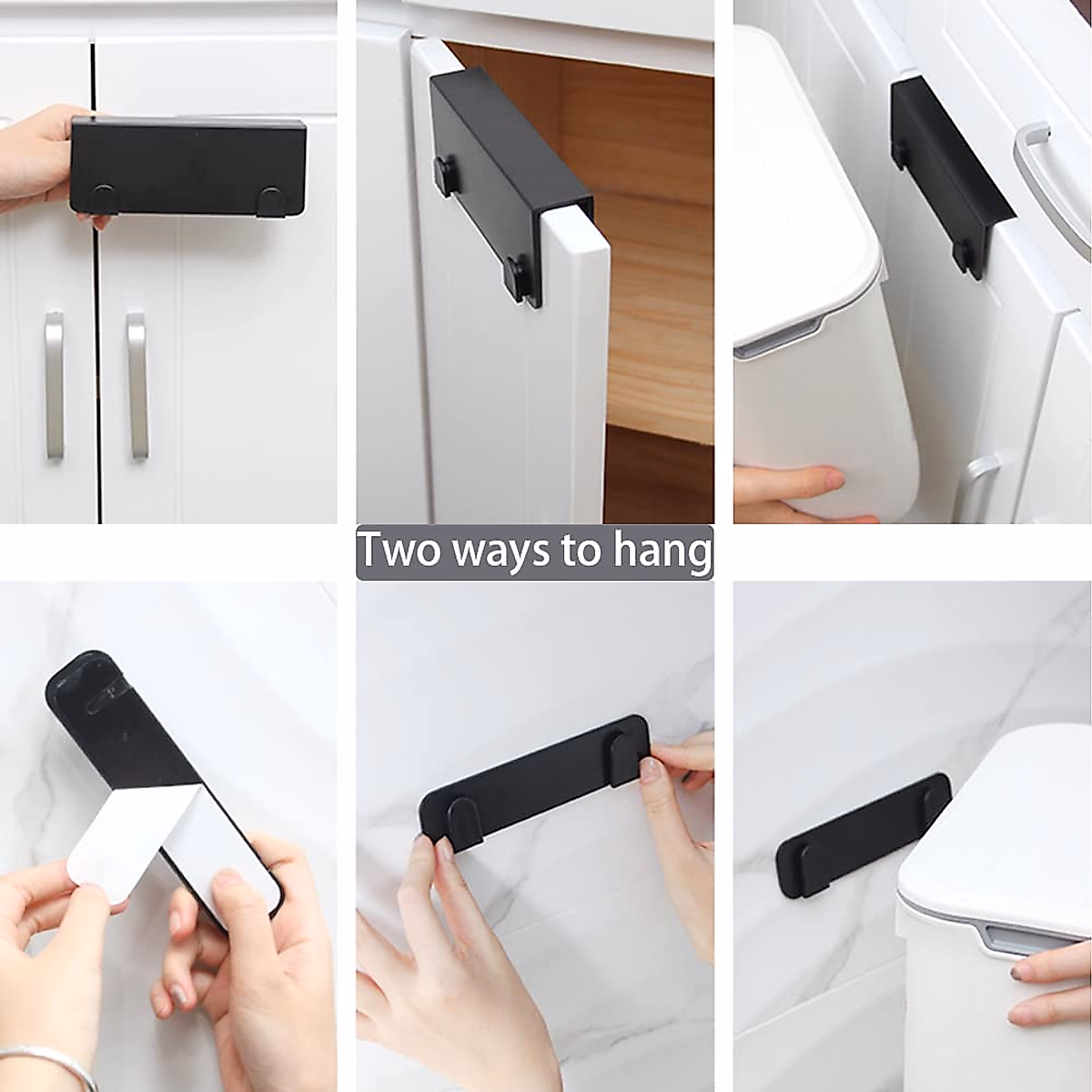 2.4 Gallon Hanging Trash Can with Lid for Kitchen Cabinet Door or Under Sink, Kitchen Wall Mounted Compost Bin, Small Garbage Can for Countertop, Bathroom