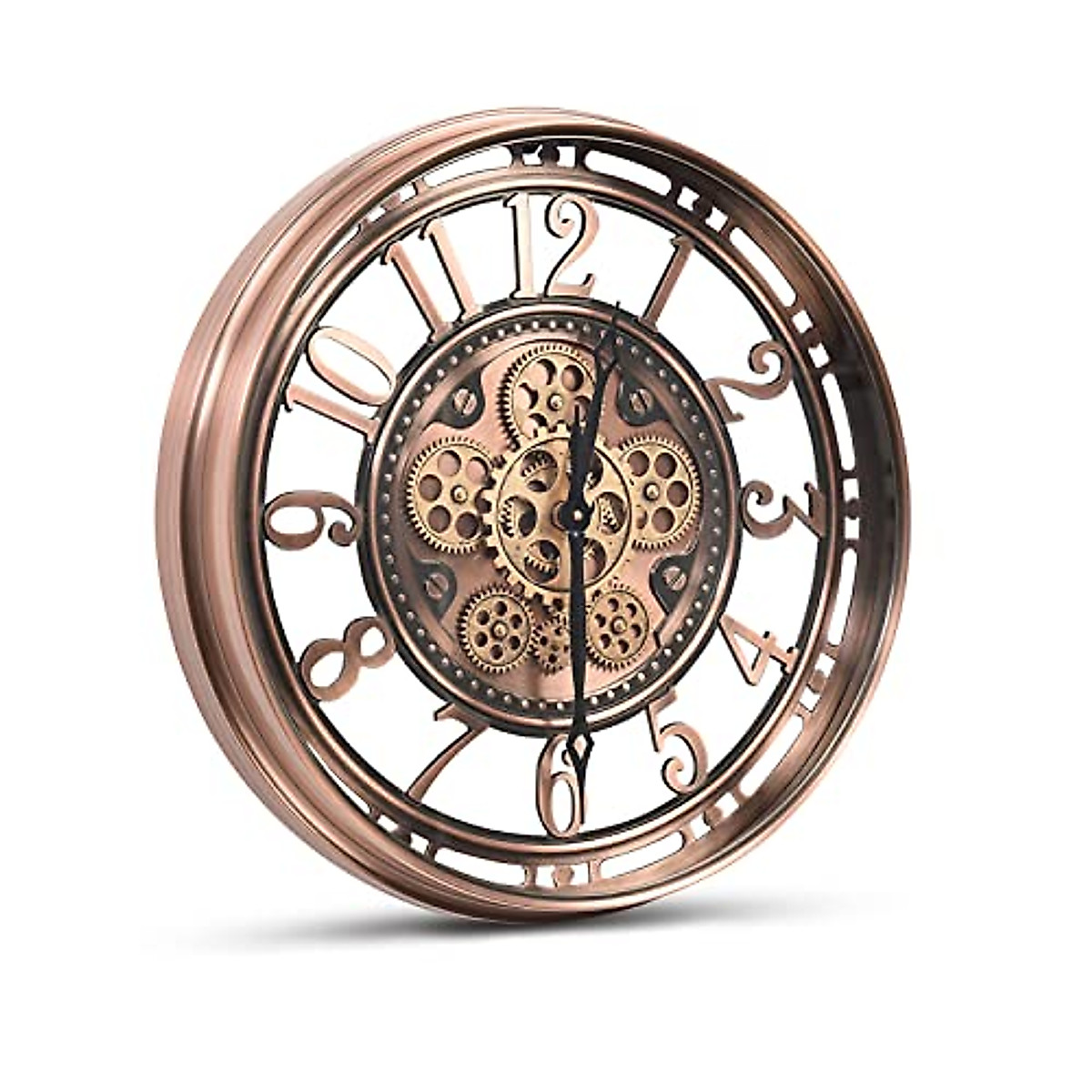 CLXEAST Moving Gear Wall Clock for Modern Living Room Decor, Large Industrial Clock with Steampunk Gears, Big Arabic Numerals, Rose Gold Metal for Office, Bronze Copper (21 Inch)