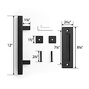 SMARTSTANDARD Heavy Duty 12" Pull and Flush Barn Door Handle Set, Large Rustic Two-Side Design, for Gates Garages Sheds Furniture, Solid Steel, Square, Black