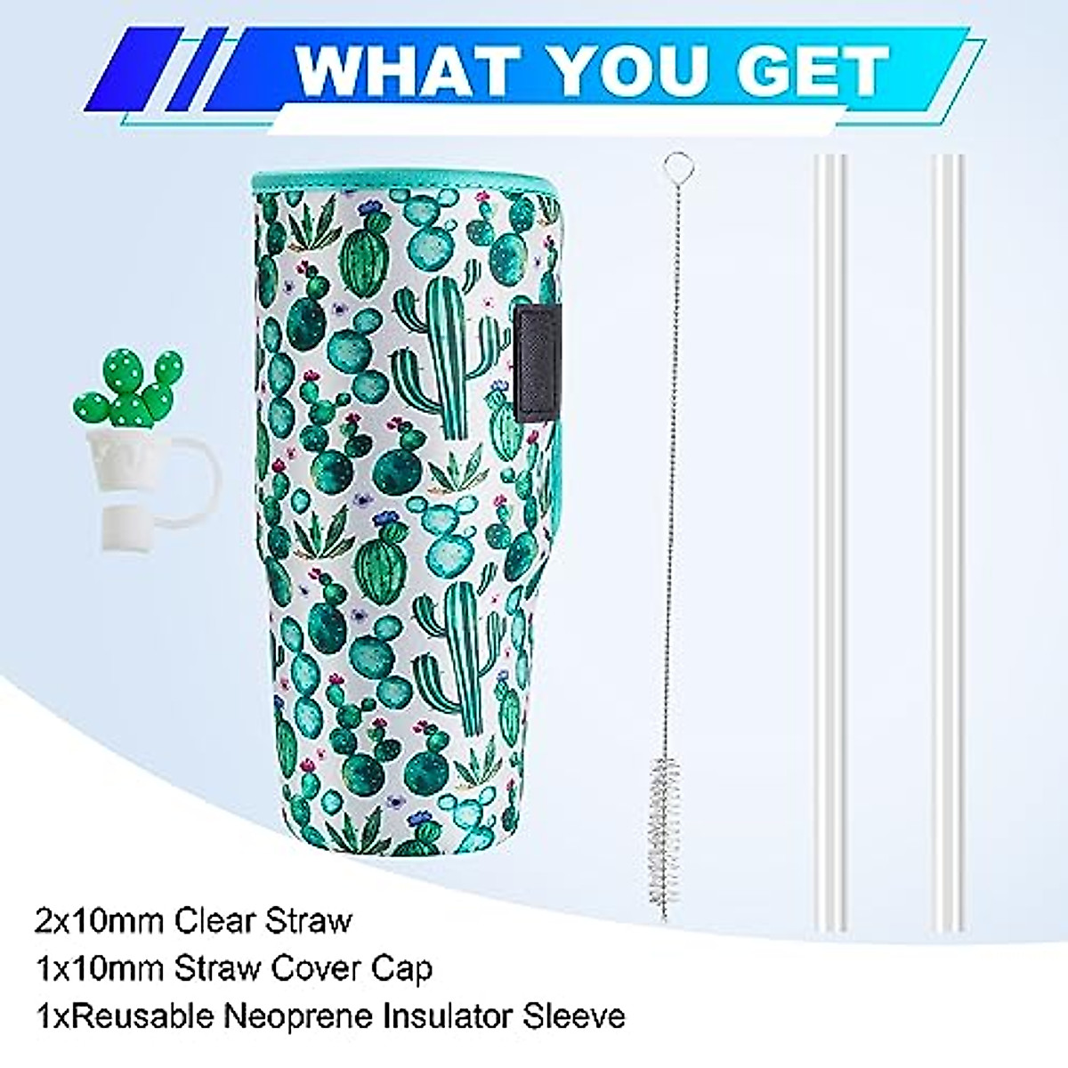 Reusable Neoprene Insulated Sleeves Cup Holder for Stanley 40oz Tumbler with Handle,Protective Water Bottle Sleeve Cover,with 2 Straw, Cleaning Brush and Straw Cover for Stanley Cup Accessories