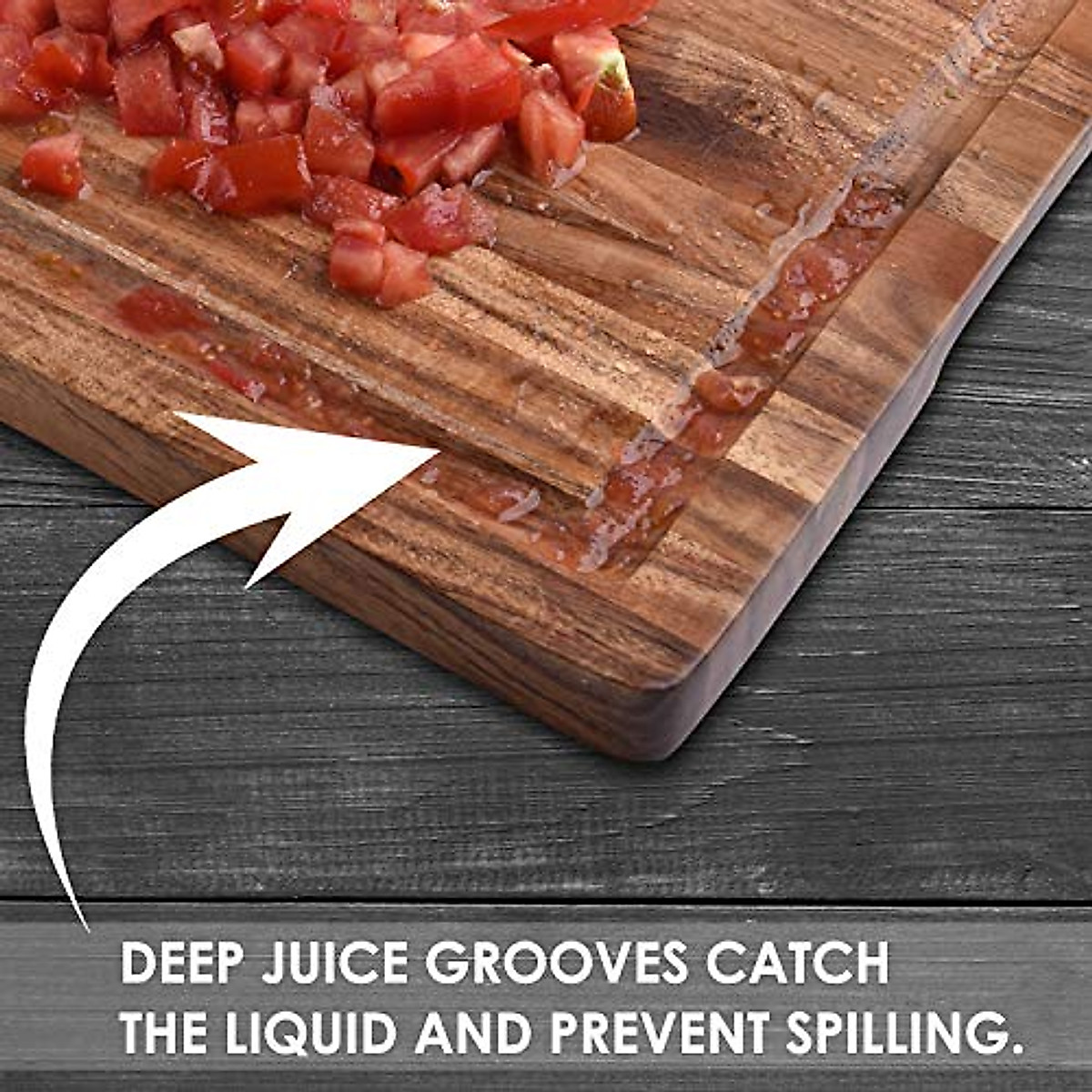 Acacia Wood Cutting Board with Juice Grooves(16" x 12")- Wooden Chopping Board for Meat, Vegetables, Fruit & Cheese