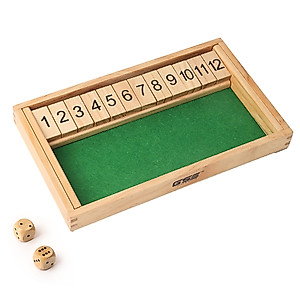 GSE Games & Sports Expert Wooden Shut The Box 12 Numbers Dice Game Board with 2 Wooden Dices, Classic Tabletop Version of The Popular English Pub Game