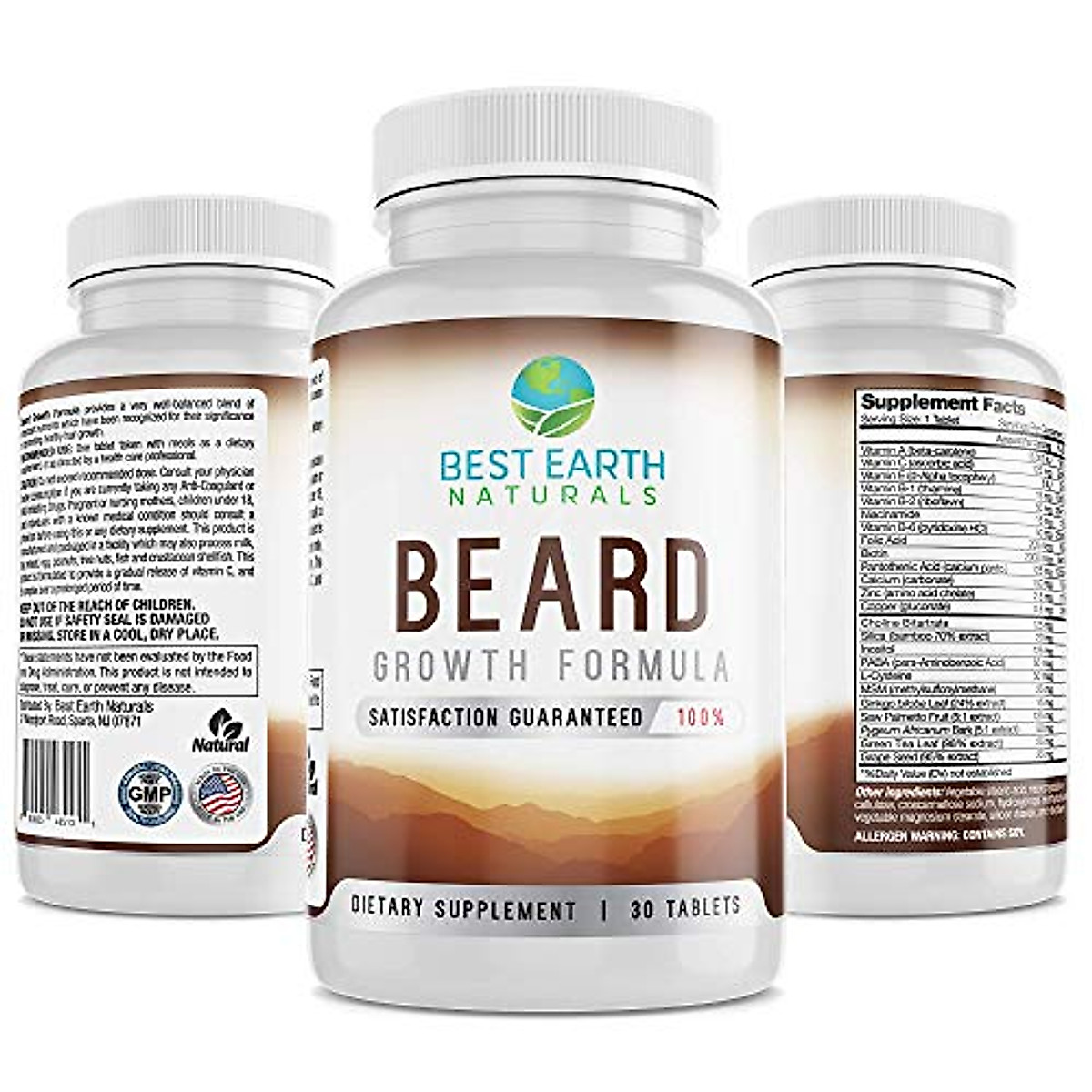 Best Earth Naturals Beard Growth Formula for Men Vitamins, Nutrients, Biotin, Saw Palmetto, and PABA for Facial Hair Growth 30 Count