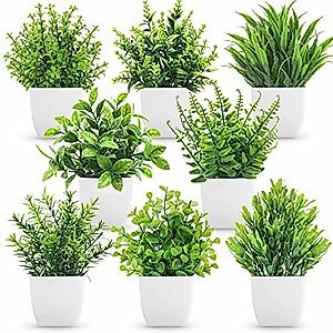 Der Rose 8 Packs Fake Plants Small Artificial Faux Potted Plants for Home Office Farmhouse Bathroom Bedroom Decor Indoor